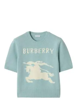 Burberry Jacquard Short Sleeve Jumper - Eggshell Blue