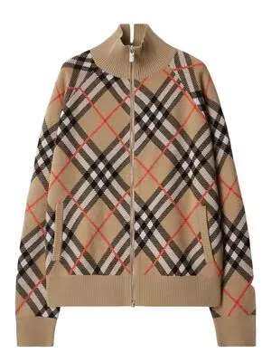 Burberry Checked Knitted Zip-up Jacket - Sand-colored