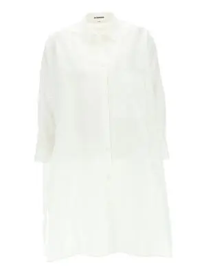 JIL SANDER Jil Sander Long-Sleeved A-Line Shirt Dress With Logo Detail White