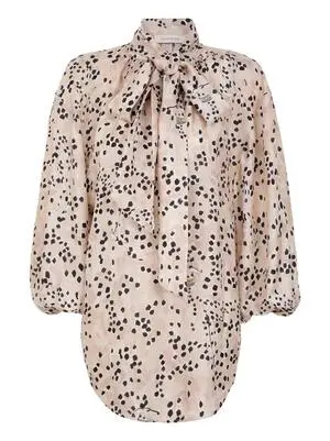 Zimmermann Illustrated Wavy Shirt With V-neck And Tie Detail - Dalmatians