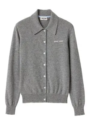 Miu Miu Long Sleeve Button-up Cardigan With Collared Neck - Grey