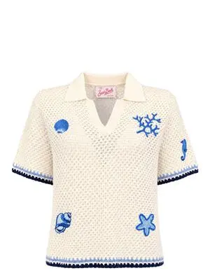 MC2 SAINT BARTH Embroidered Open-knit Polo Shirt - White
