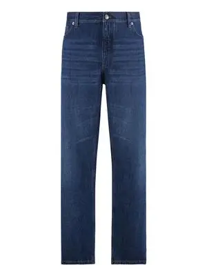 Zegna Zegna Logo Patch Straight Fit Jeans Blue