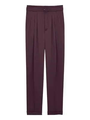 Saint Laurent Pleated Belted Trousers - Red
