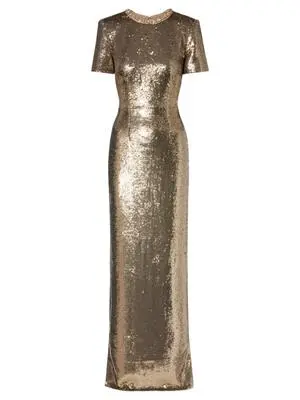 Roland Mouret Sequined Gown With Crystal Embellishments - Brown