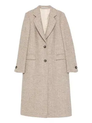 Tagliatore Long-sleeved Herringbone Coat - Nude