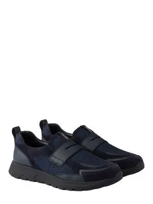 Prada Braided Leather And Mesh Loafers - Blue