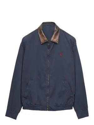 Prada Cotton Jacket With Leather Detail - Blue