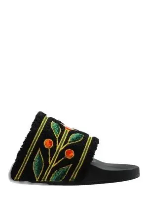 Casablanca Embroidered Terry Slider Slippers - Black