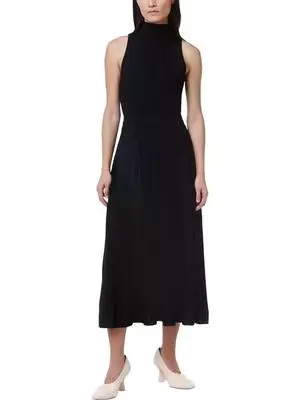 Another Tomorrow Pleated Mock Neck Midi Dress - Black