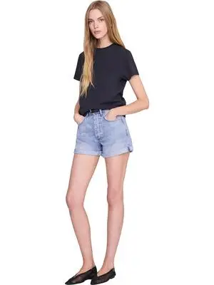 ANINE BING Shelley Cropped Baby Tee With Embroidered Logo - Black