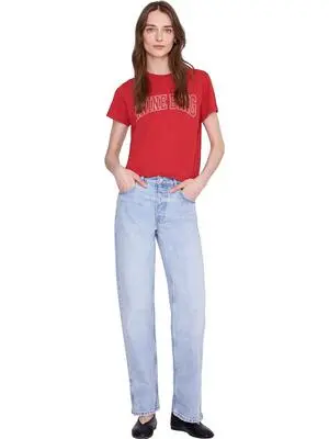 ANINE BING ANINE BING Shelley Cropped Baby Tee With Embroidered Logo Tango Red