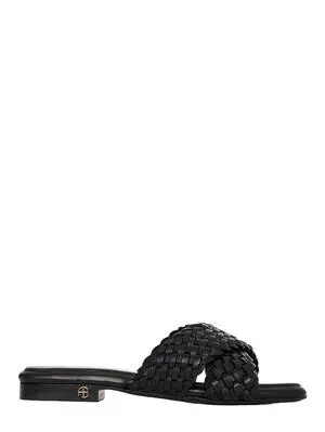 ANINE BING Braided Leather Square Toe Slides - Black