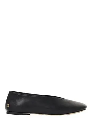 ANINE BING Smooth Leather Slip-on Flats - Black