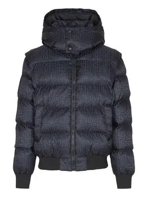 Balmain Cropped Monogram Jacquard Padded Jacket - Black