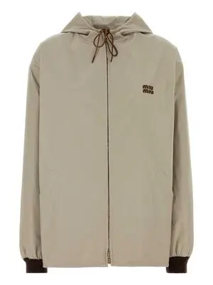 Miu Miu Sand Panama Jacket With Hood - Brown