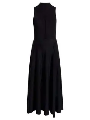 Another Tomorrow Pleated Mock-neck Midi Dress - Black