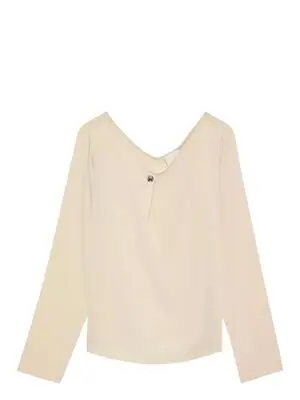 Calvin Klein V-neck Blouse With Silver-tone Button Detail - Neutrals