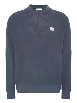 Calvin Klein Waffle Knit Logo Patch Sweater - Blue