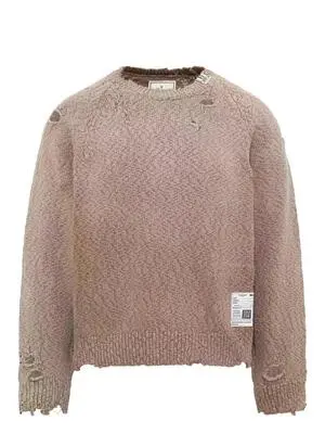 Mihara Yasuhiro Sun-faded Distressed Crew Neck Sweater - Neutrals