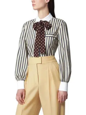 Valentino Garavani Striped Cotton Shirt With Scarf Detail - Beige