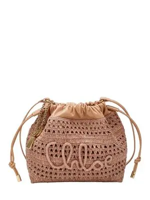 Chloé Mini Raffia Drawstring Bag - Beige