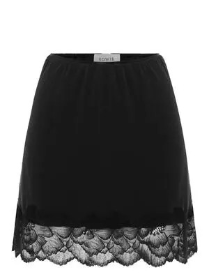 ROWIE Marina Silk Mini Skirt With Lace Hem - Noir