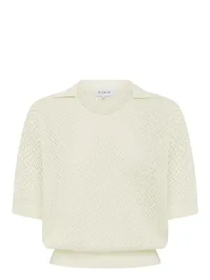 ROWIE Loretta Pointelle Knit Polo Top - Bone