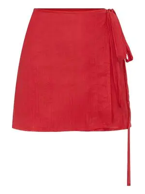 ROWIE Jole Silk Mini Wrap Skirt - True Red