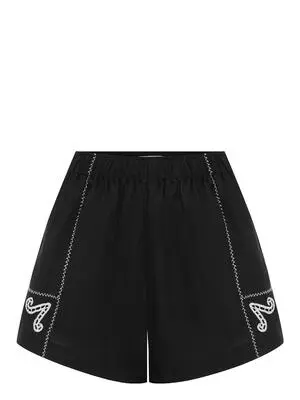 ROWIE Aries Linen Embroidered Shorts - Noir
