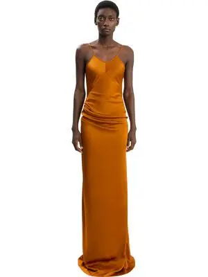 Victoria Beckham Draped Cami Floor-length Gown - Bronze