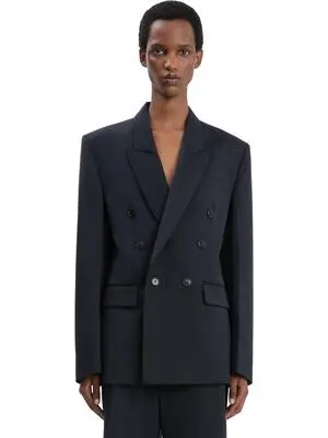 Victoria Beckham Victoria Beckham Blue-Grey Check Wool Double Breasted Tailored Jacket Navy