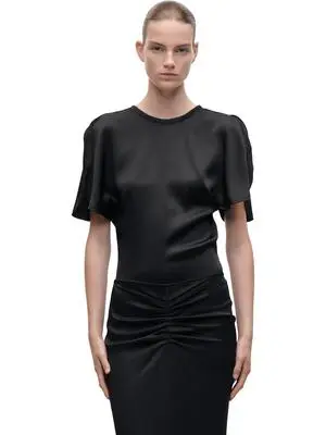 Victoria Beckham Bela Top In Crepe Back Satin - Black