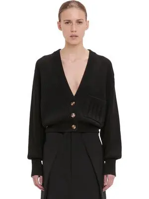 Victoria Beckham Cable Pocket Cardigan - Black