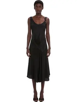 Victoria Beckham Lace Trimmed Crepe Back Satin Dress - Black