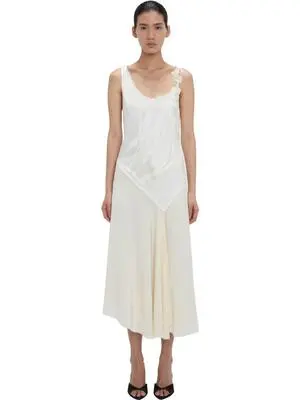 Victoria Beckham Victoria Beckham Lace Trimmed Crepe Back Satin Dress Ivory