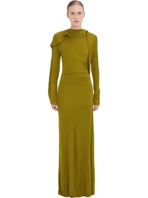 Victoria Beckham Closed Neck Drape Gown - Moss