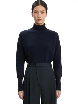 Victoria Beckham Lambswool Polo Neck Jumper - Navy