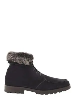 Santoni Lace-up Boots With Fur Trim - Blue