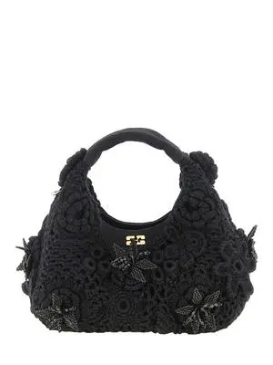 GANNI Crocheted Embellished Handbag - Black