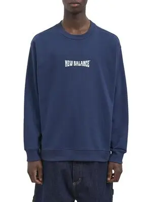 NEW BALANCE Cotton Crewneck Jumper With Contrast Logo - Blue