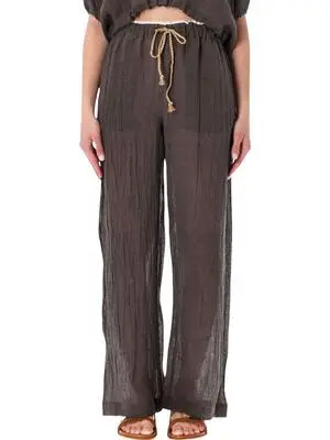 120% Lino Wide Leg Pants - Brown