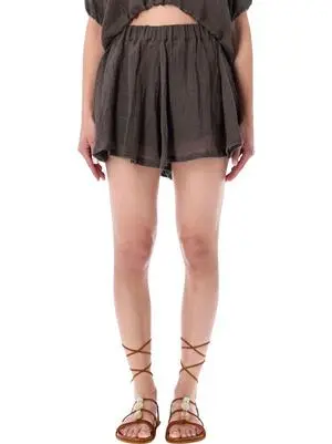 120% Lino Textured Shorts - Brown