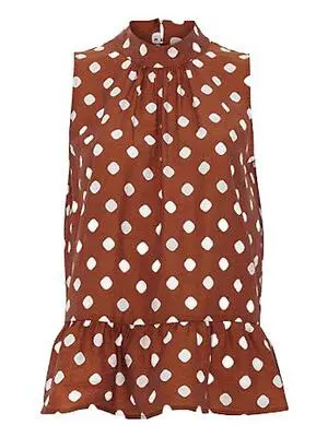 PHASE EIGHT Polka Dot Peplum Blouse - Brown