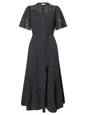ME+EM Cheesecloth Embroidered Cotton Maxi Dress - Navy