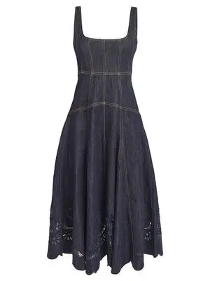 SELF-PORTRAIT Self-Portrait Broderie Anglaise Denim Mini Dress Black