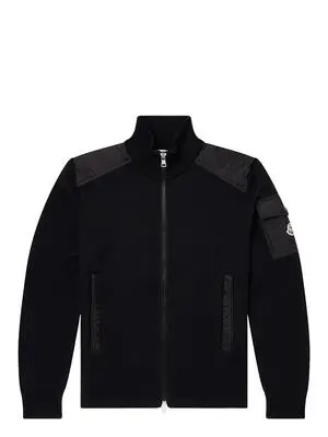 Moncler Panelled Virgin Wool Zip-up Cardigan - Black