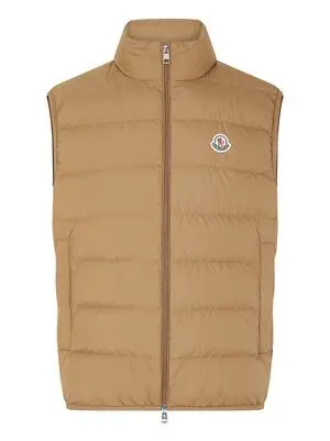 Moncler Quilted Shell Down Gilet With Logo Appliqu - Brown
