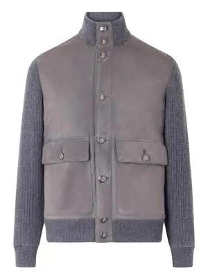 Brunello Cucinelli Suede And Knitted Cashmere Jacket - Gray