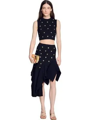 Sandro Studded Asymmetrical Knit Skirt - Black